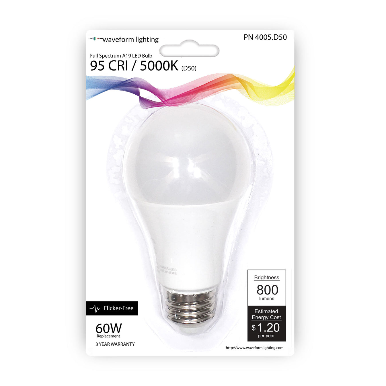 D50 5000K A19 LED Bulb for Color Matching (ISO3664:2000) – Waveform ...